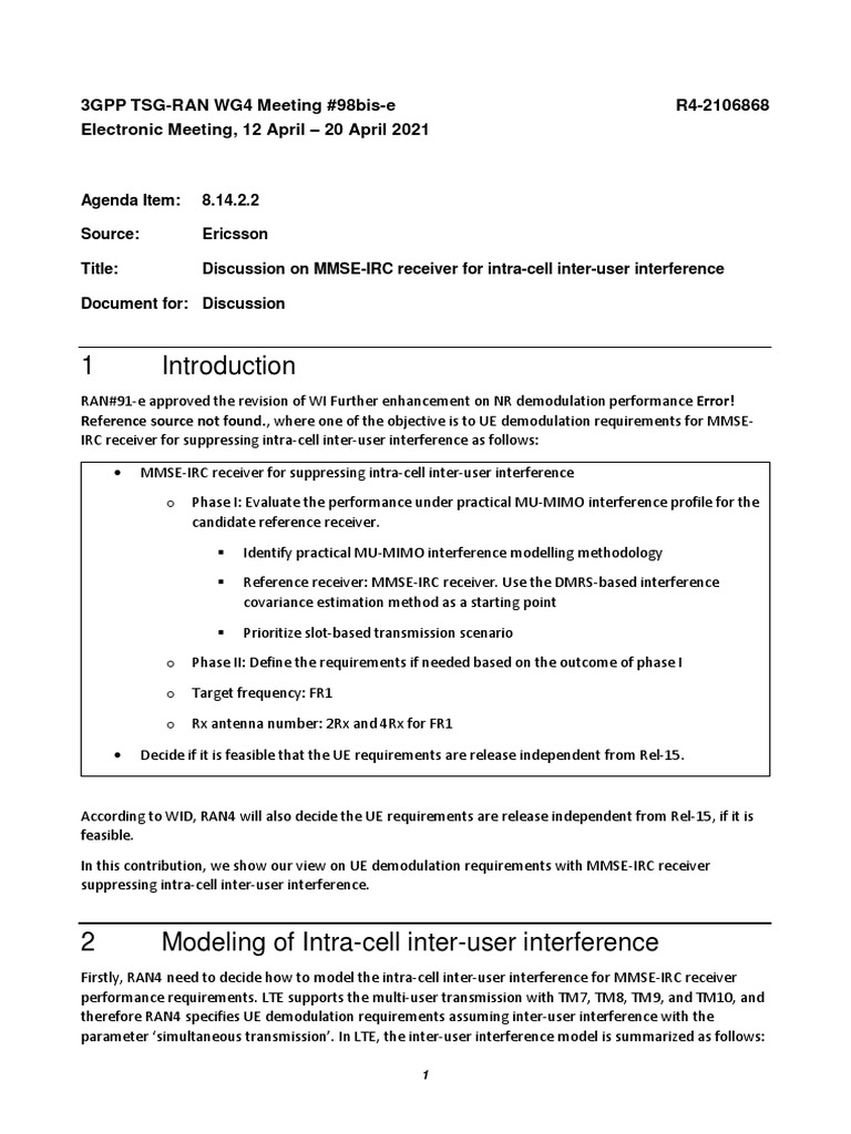 MMSE-IRC Receiver for Intra-Cell Interference | PDF | Electromagnetic ...