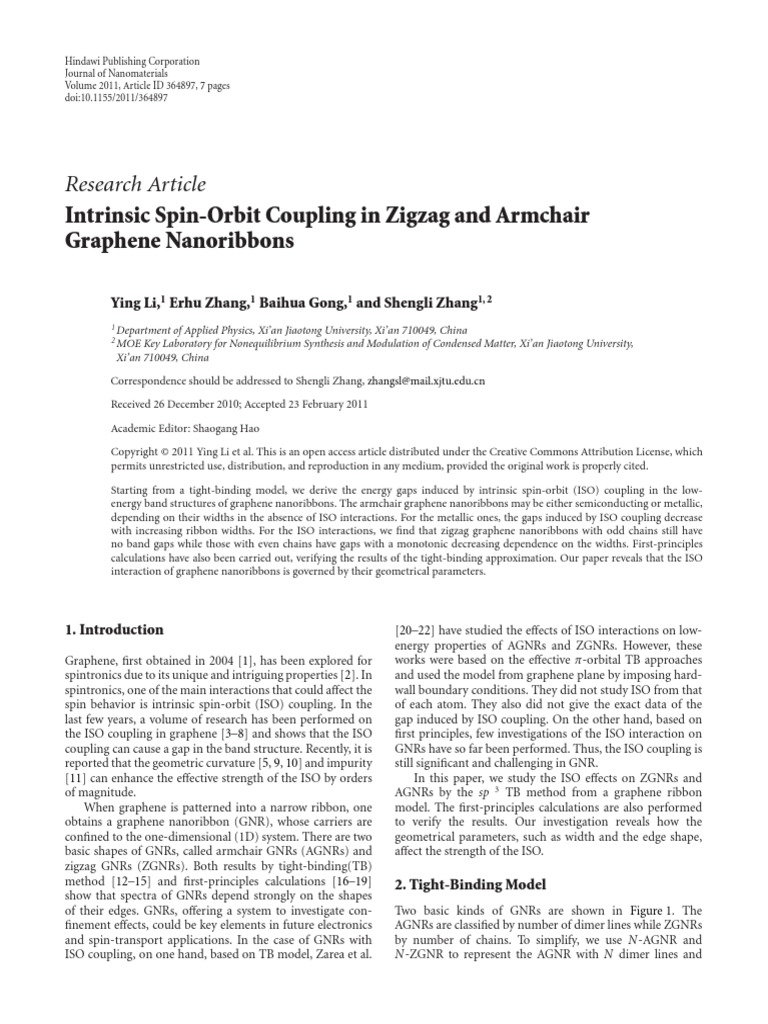 Intrinsic Spin Orbit Coupling in Zigzag and Armchair Graphene Nanoribbons | PDF