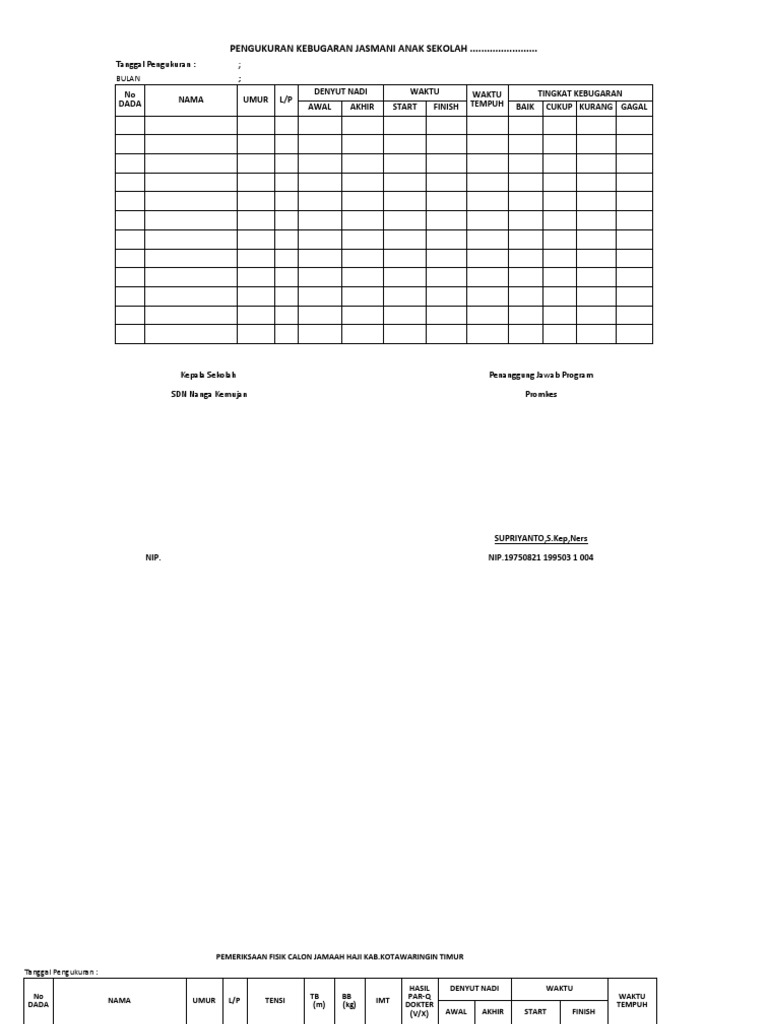 Format Kebugaran Anak Sekolah | PDF
