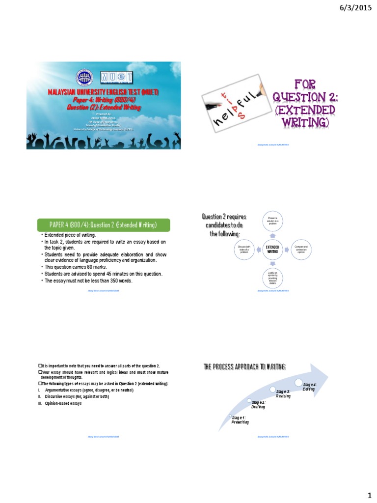 MUET Paper 4 Writing Question 2 Extended Writing 1 | PDF | Essays | Writing