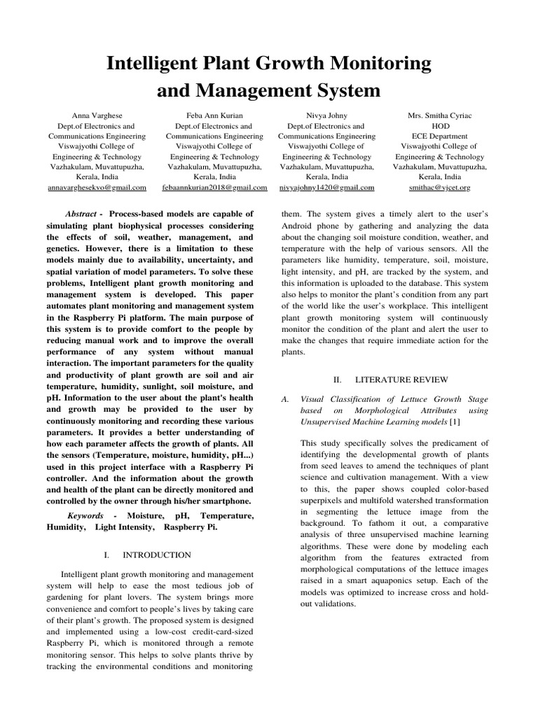 IEEE Paper - Intelligent Plant Growth Monitoring System | PDF | Machine ...