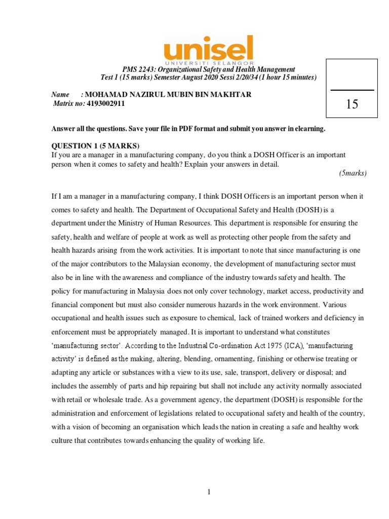 Test 1 G2. | PDF | Occupational Safety And Health Administration ...