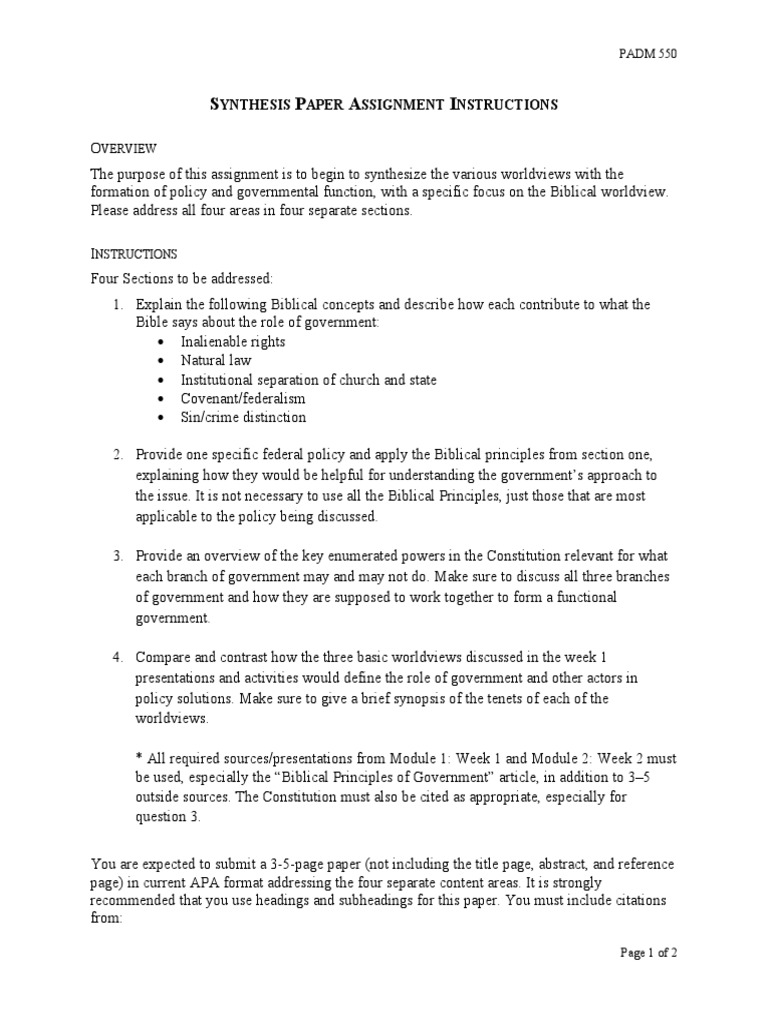 Synthesis Paper Assignment Instructions | PDF | Separation Of Powers ...