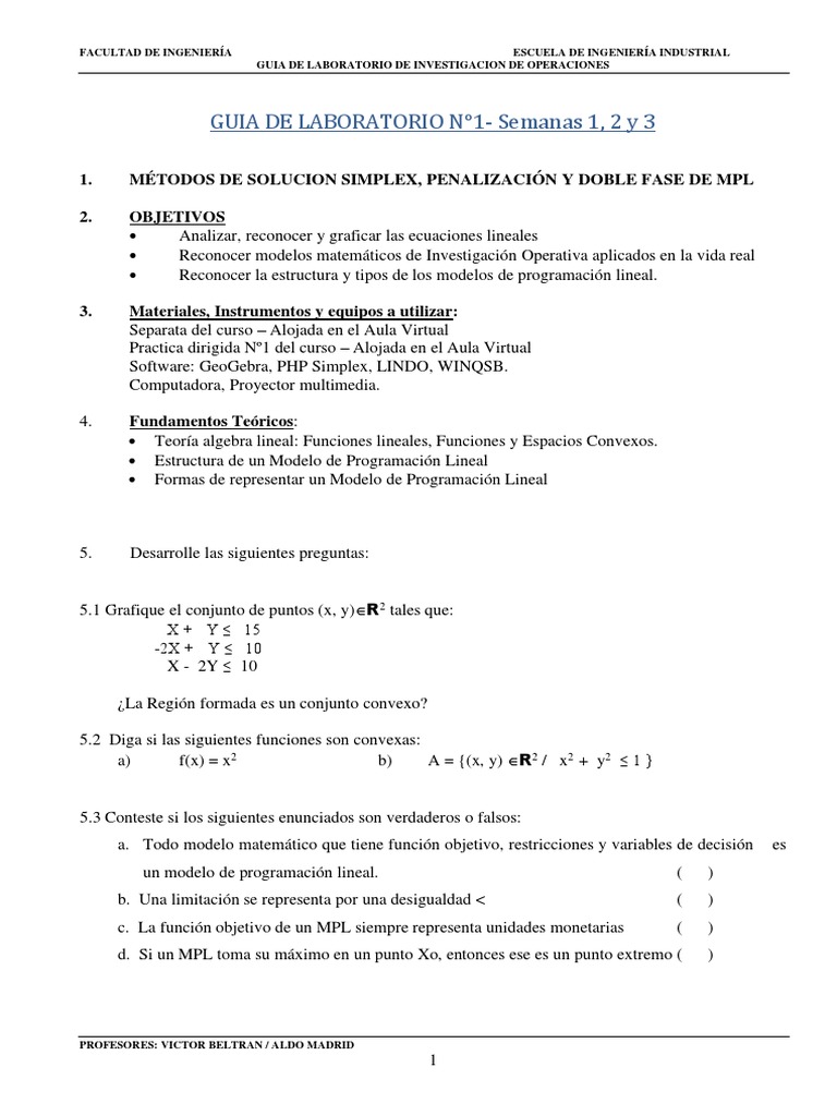 GUIA de Lab IOI N°1 y N°2 Ciclo 202I - I | PDF | Programación lineal ...