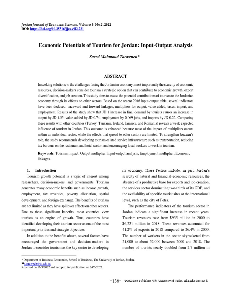 Economic Potentials of Tourism For Jordan Input-Output Analysis | Download Free PDF | Matrix ...