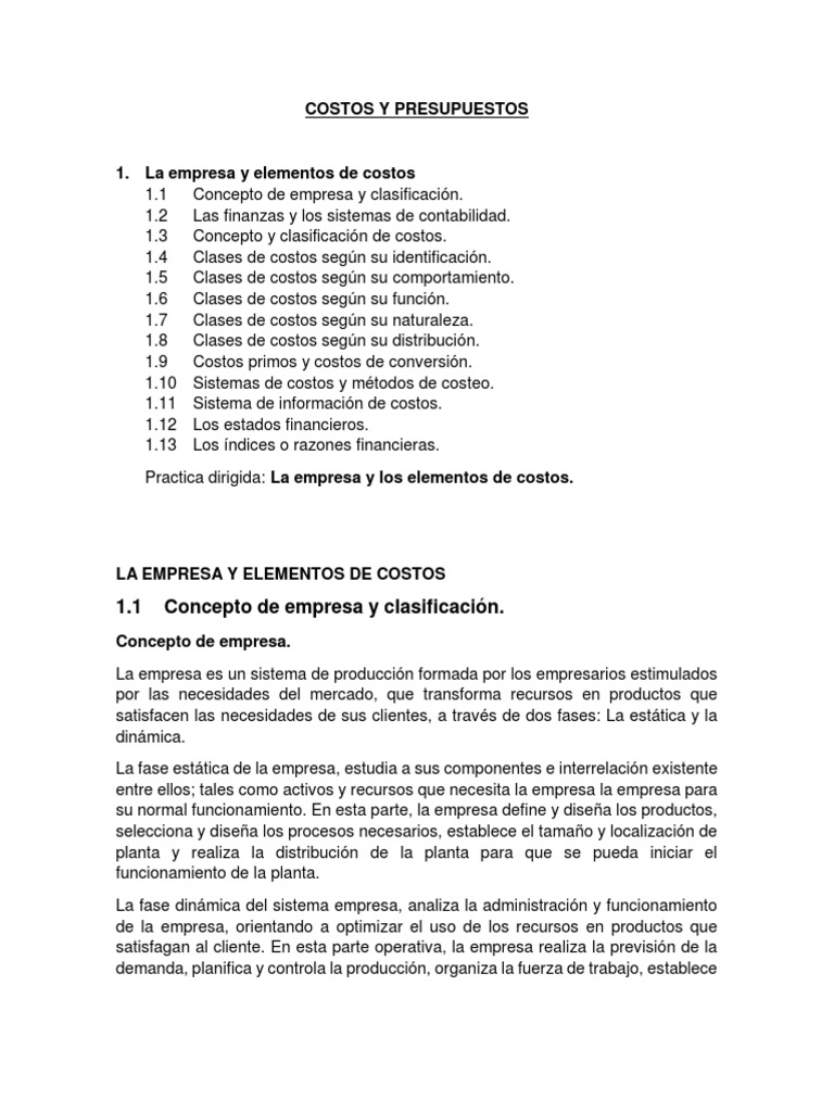Guia 01-Costos y Presupuestos | PDF | Costo | Contabilidad