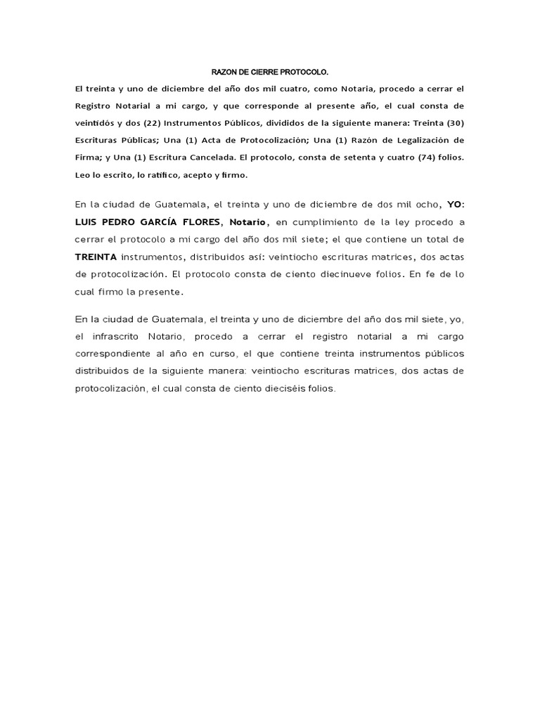 Razon de Cierre Protocolo | PDF