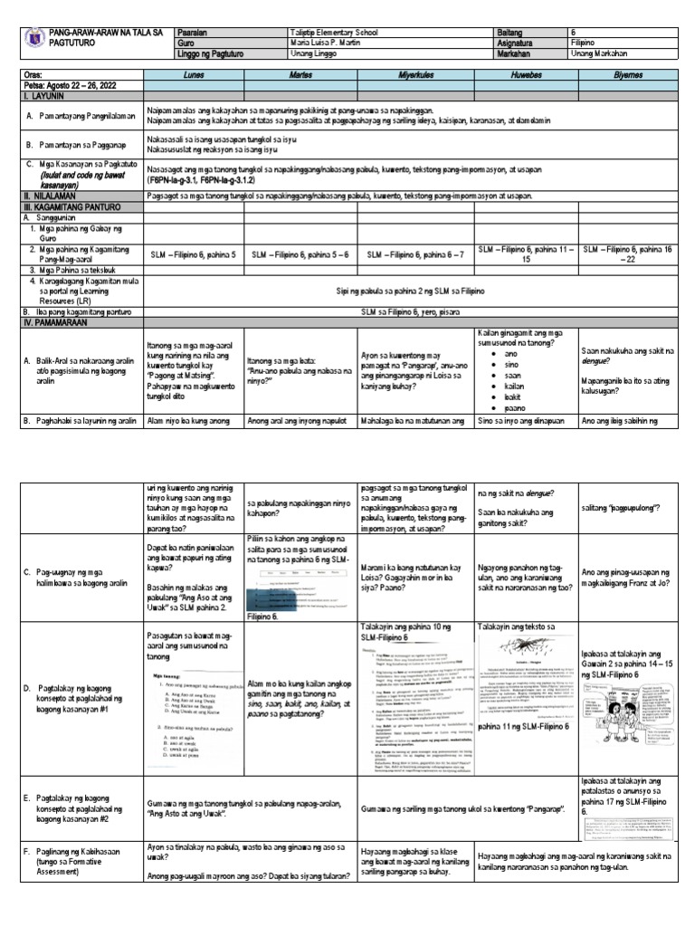 Filipino 6 - DLP - Q1-Week 1 | PDF Filipino 6 - DLP - Q1-Week 1 | PDF