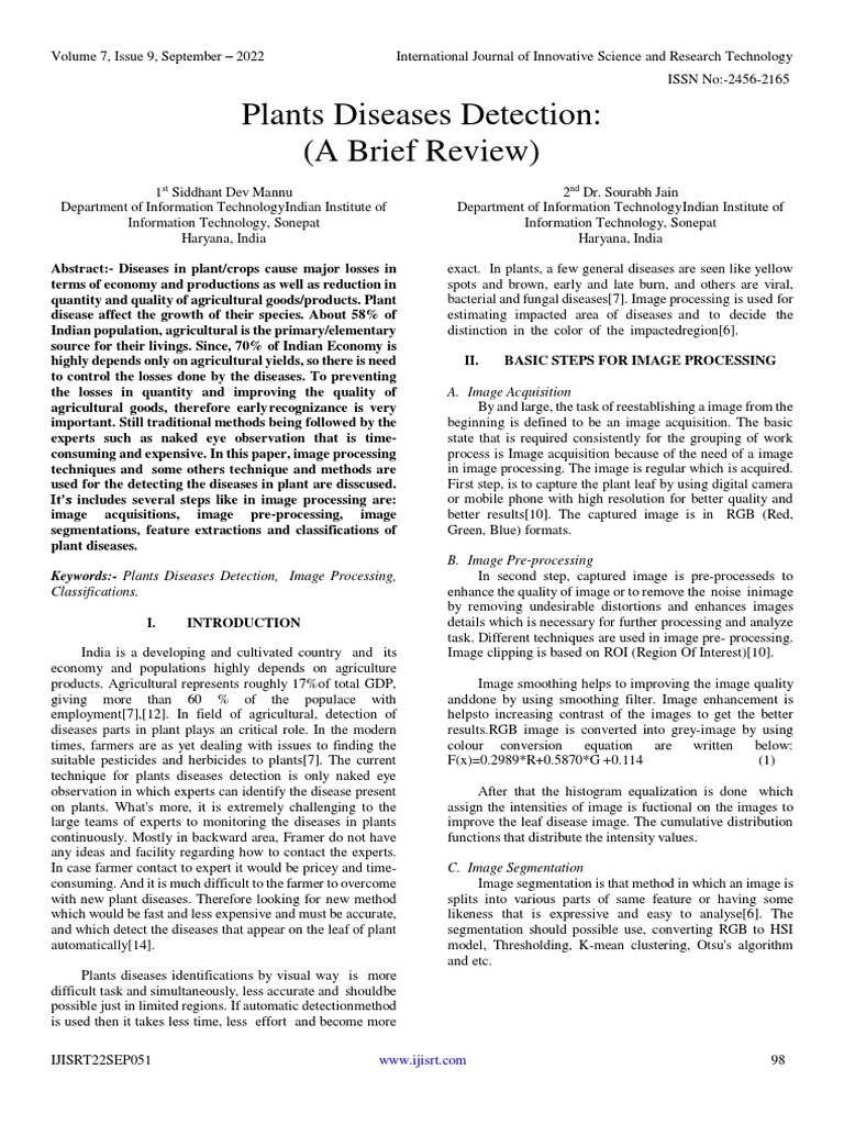 Plants Diseases Detection A Brief Review Pdf Image Segmentation 9140