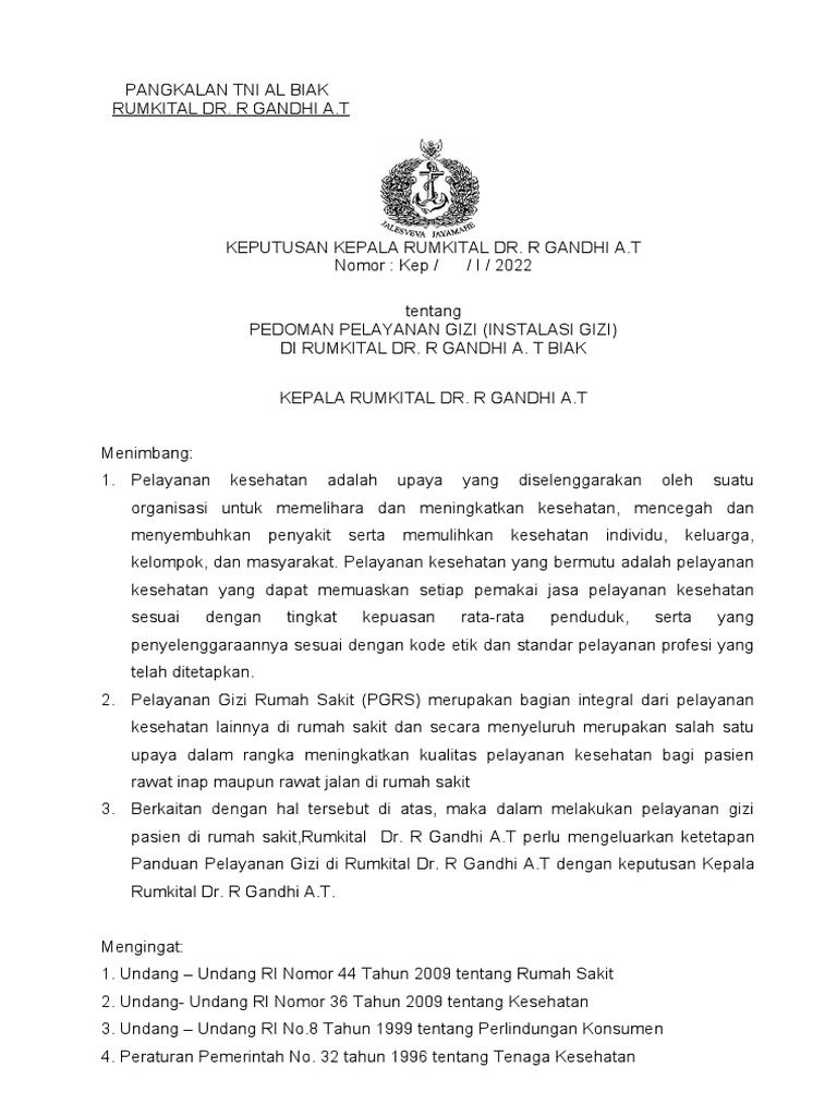 78.SK Pedoman Pelayanan Gizi Rumah Sakit | PDF