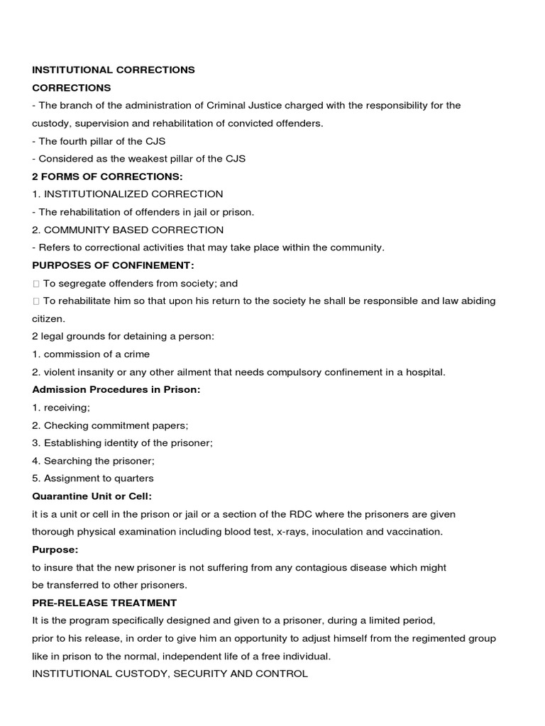 CA 1 Part 1 Institutional Corrections | PDF | Prison | Crimes