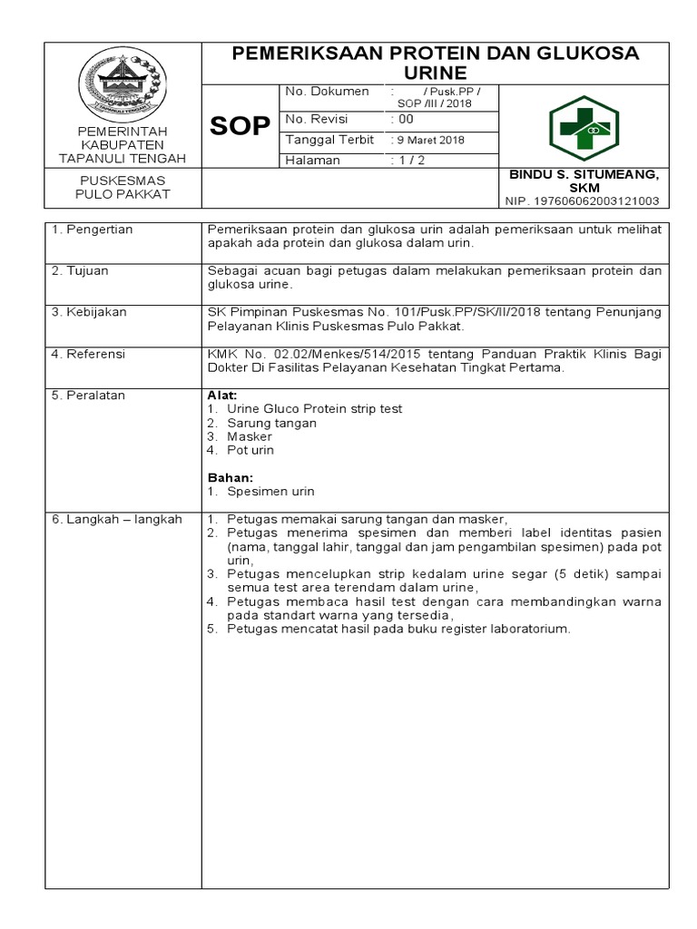 SOP Pemeriksaan Protein dan Glukosa Urin | PDF