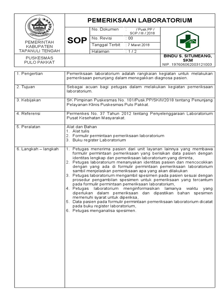 3.9.1 EP 3 SOP Rujukan Pemeriksaan Laboratorium Umum | PDF
