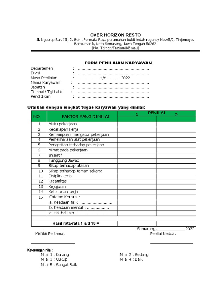 Form Penilaian Karyawan | PDF