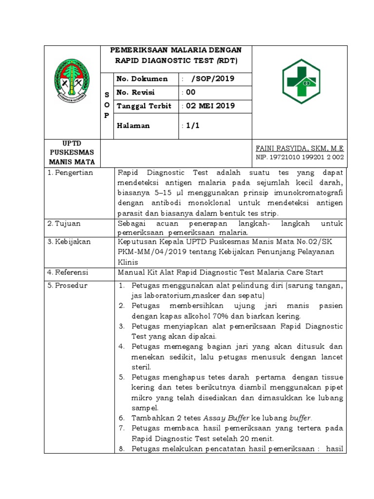 Prosedur RDT untuk Deteksi Malaria | PDF | Sains & Matematika