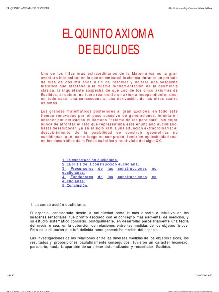 5º Axioma Euclides | PDF | Geometría euclidiana | Geometría
