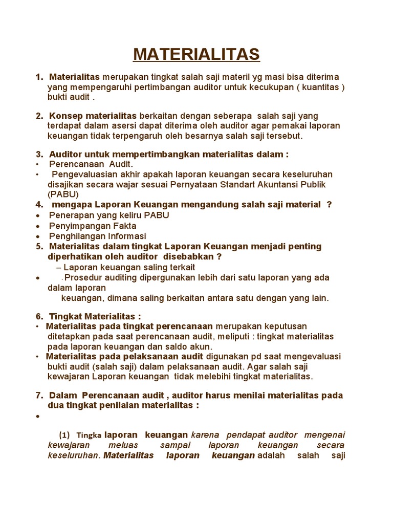 Pentingnya Materialitas dalam Audit | PDF