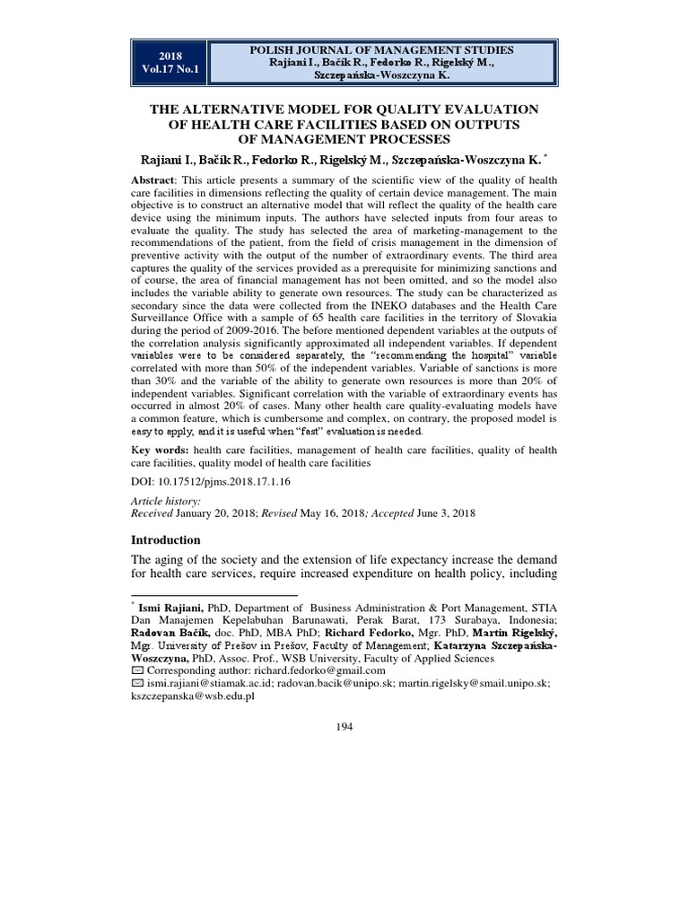 The Alternative Model For Quality e | PDF | Health Care | Evaluation