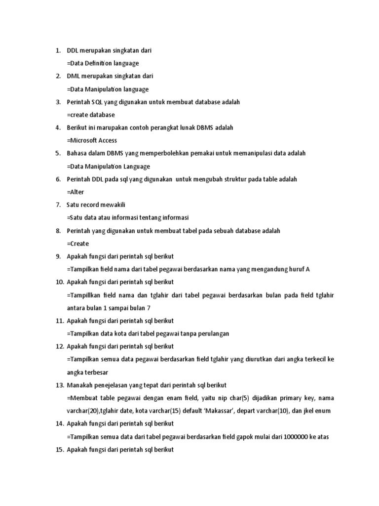 Kisi-Kisi Basis Data | PDF