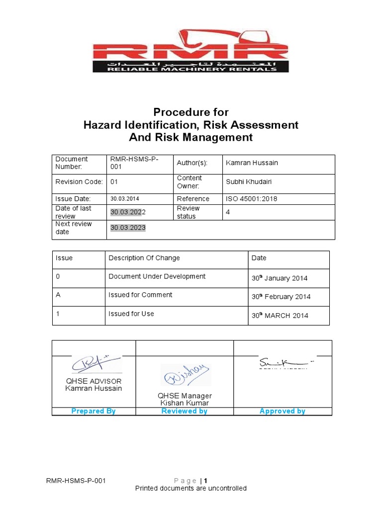 RMR-HSMS-P-001 Hazard Identification Risk Assessment and Risk ...