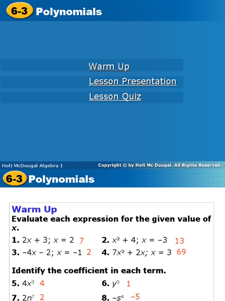 Polynomials PPT Lesson 1 | PDF | Polynomial | Computational Science