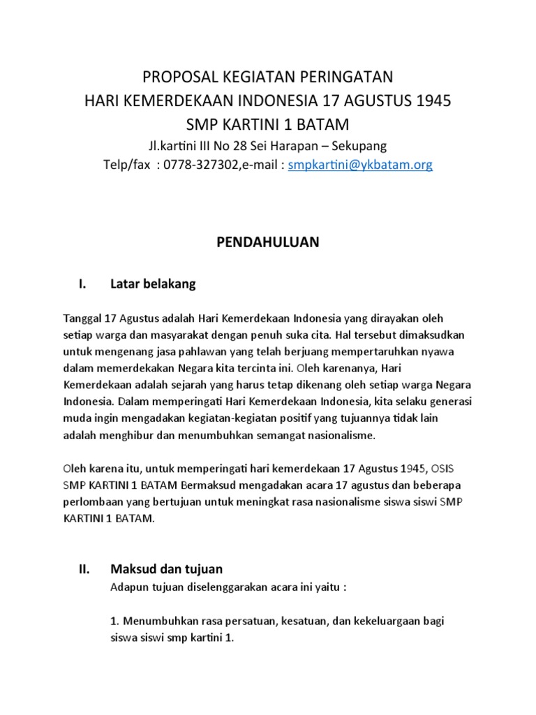 Proposal Kegiatan 17 Agustus SMP Kartini | PDF
