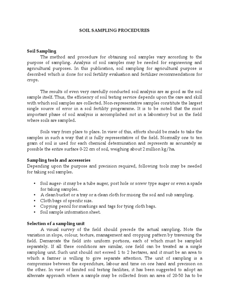 Soil Sampling Procedure | Download Free PDF | Soil | Sampling (Statistics)