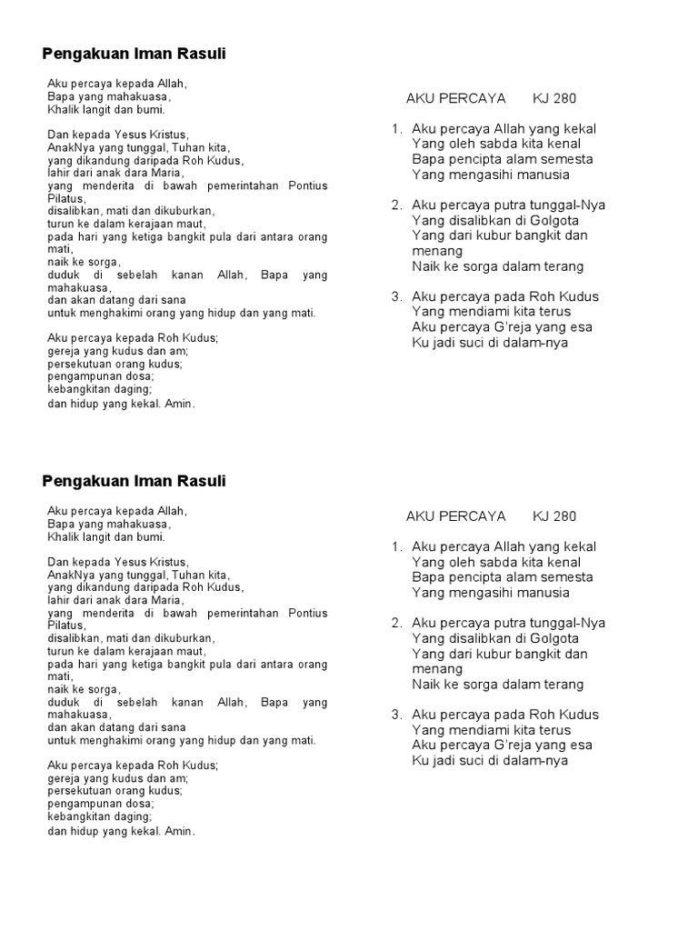 Pengakuan Iman Rasuli | PDF Pengakuan Iman Rasuli | PDF