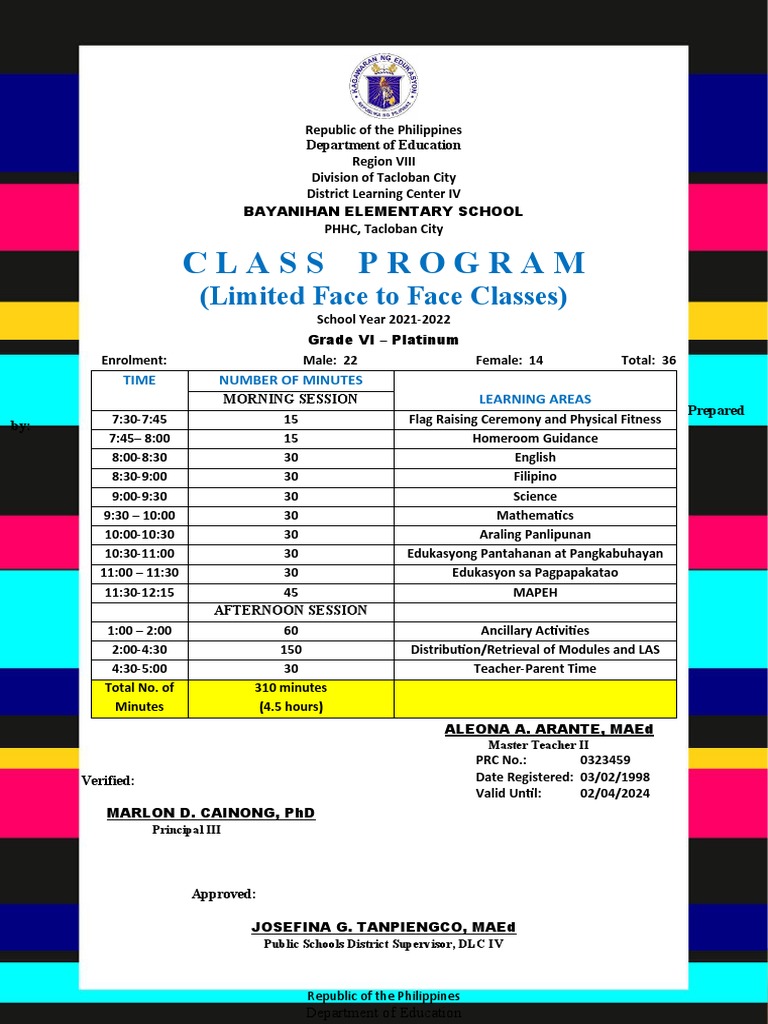 Class Program Revised - Limited Face To Face | PDF | Schools
