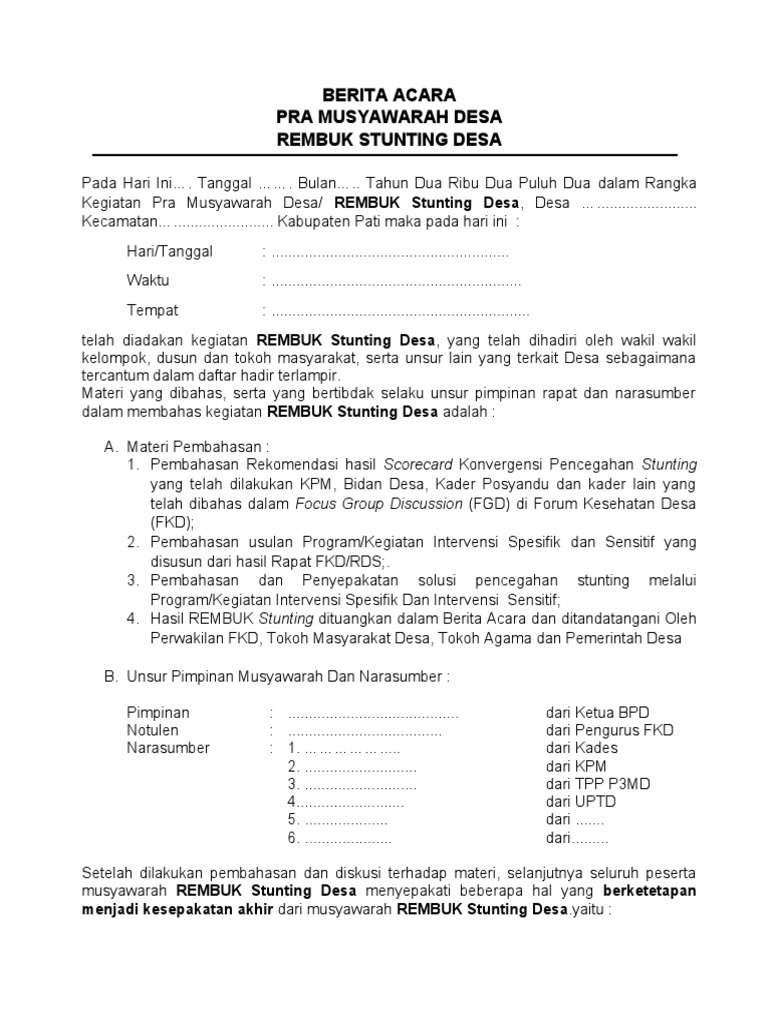 Berita Acara Rembuk Stunting Desa 2022 | PDF
