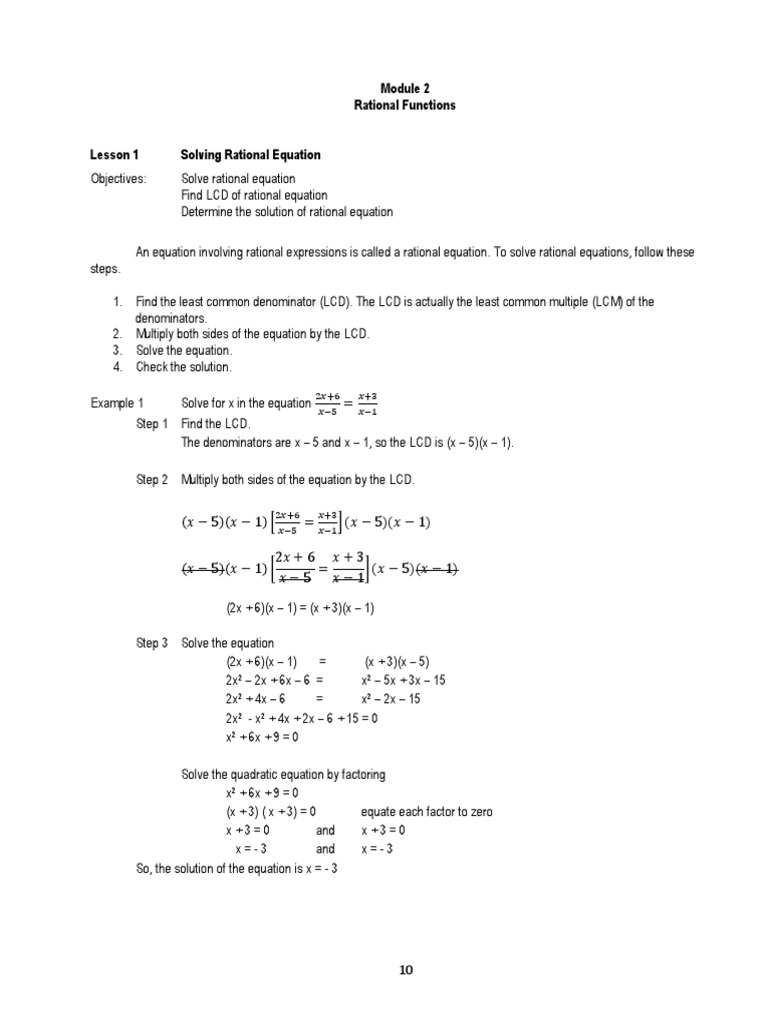1599055424Mod2-L1 Rational Equations | PDF | Equations | Algebra