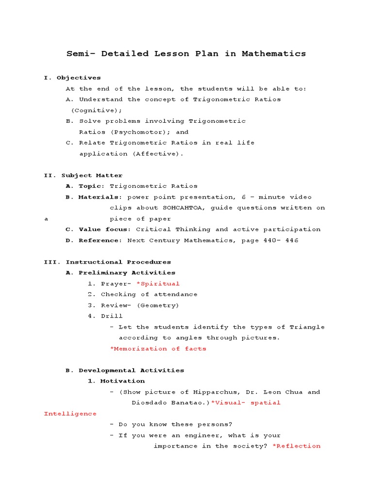 Semi Detailed | PDF | Trigonometry | Teaching Mathematics