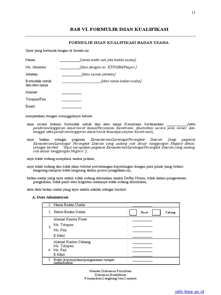 B Formulir Isian Kualifikasi Pdf