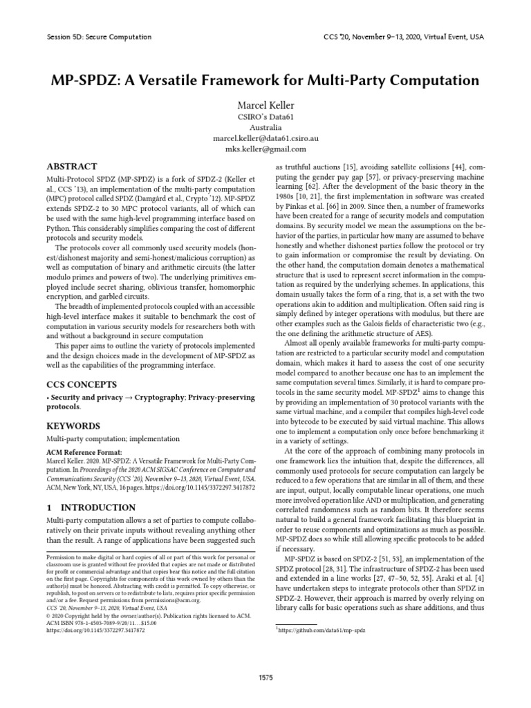 Mp Spdz Pdf Cryptography Computing 7474