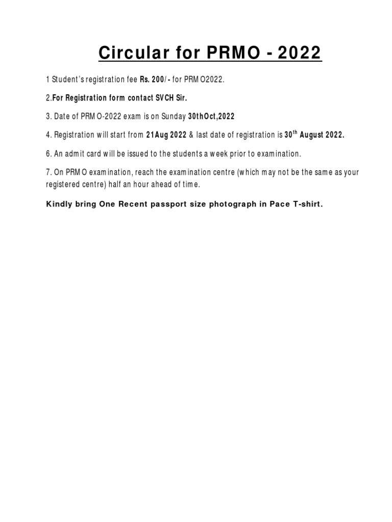 Notice For PRMO 2022 | PDF