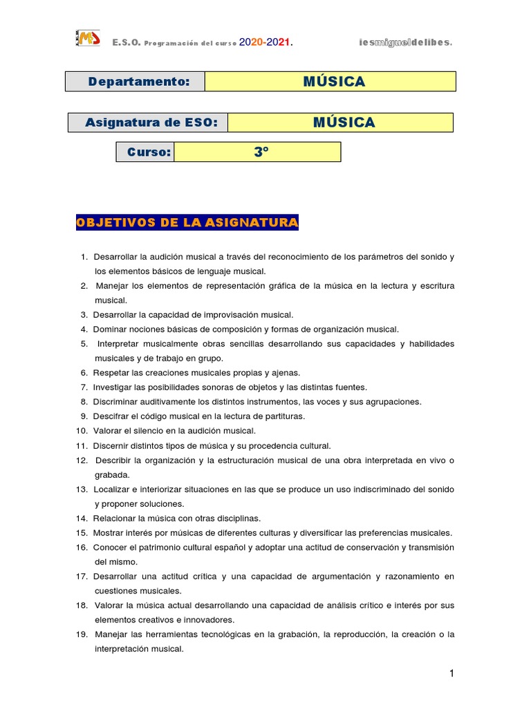 02 Música 3ºESO 20-21 | PDF | Evaluación | Aprendizaje