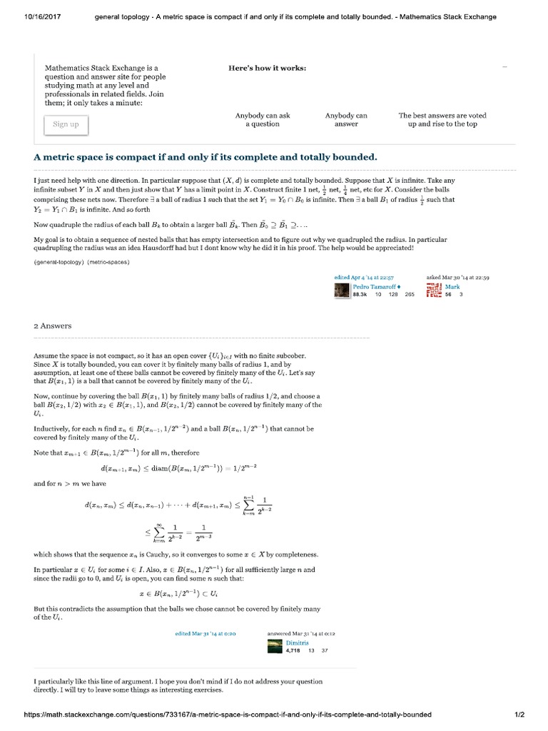 Complete And Totally Bounded Implies Compact Pdf