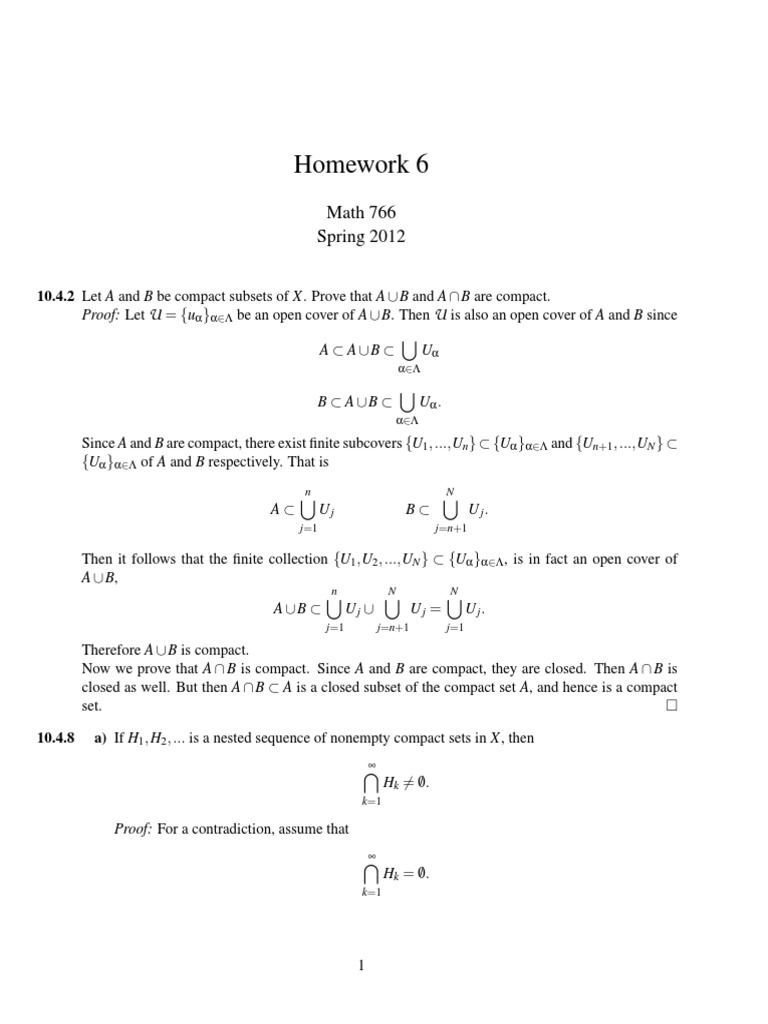 Homework 6 | PDF | Compact Space | Mathematical Structures