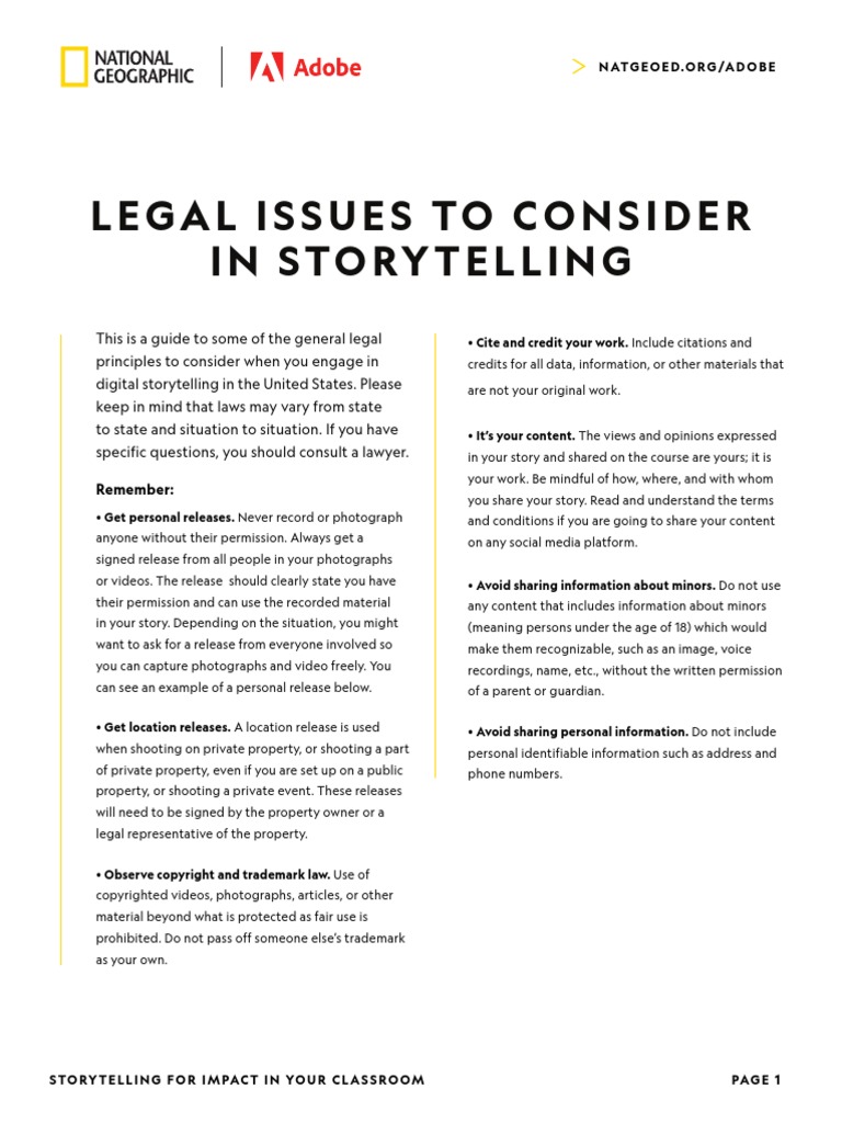 Legal Issues To Consider in Storytelling | PDF | Storytelling | Copyright