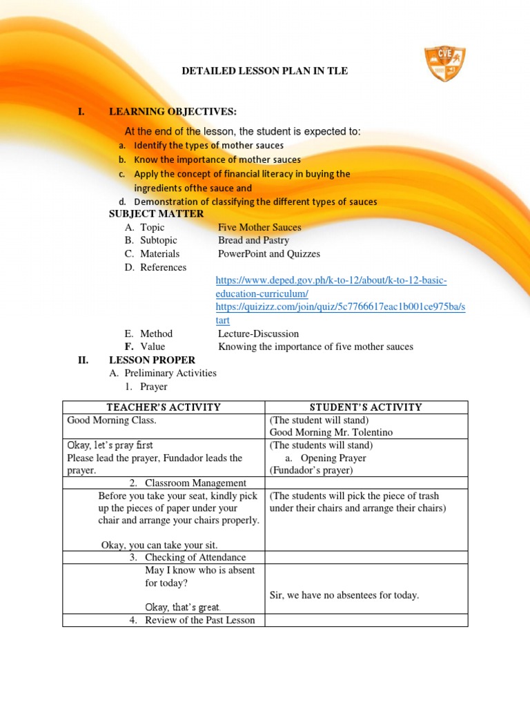 Detailed Lesson Plan in Tle 10.. | PDF | Sauce | Food And Drink