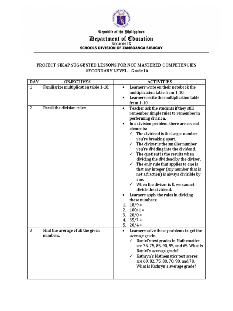 Math 10 | PDF | Division (Mathematics) | Multiplication