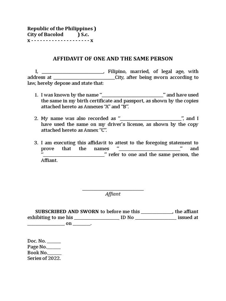 Affidavit of One and The Same Person | PDF