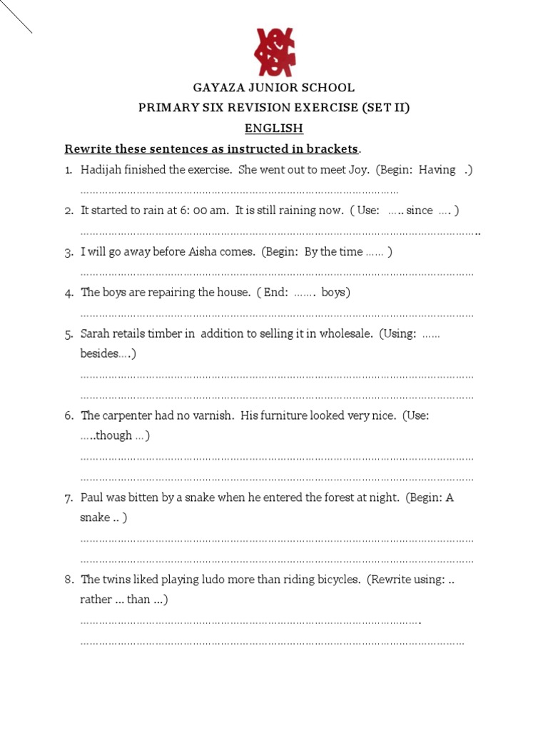 Primary Six English Revision Set | PDF | Sewing | Nile
