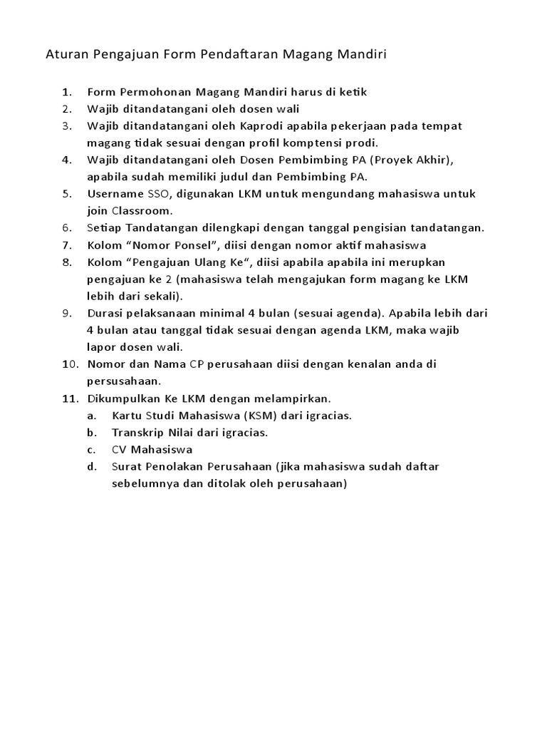 Form Pendaftaran Magang Mandiri Frandy Tarigan | PDF