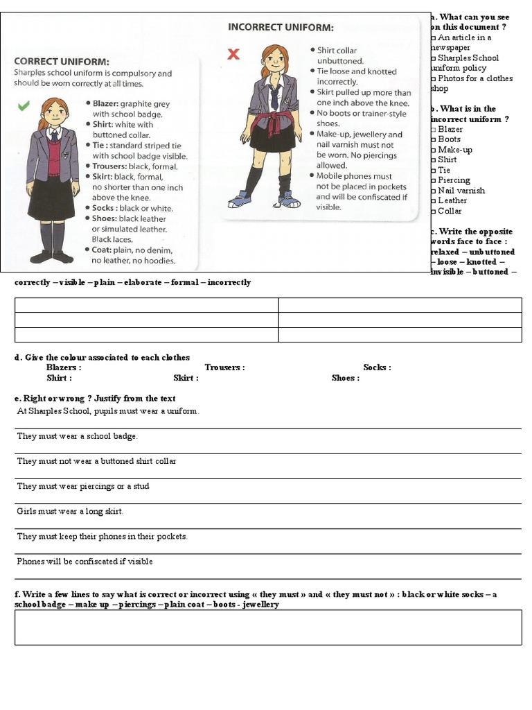Uniform Worksheet | PDF | Consumer Goods | Uniforms