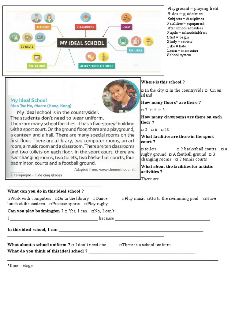 My Ideal School Project Worksheet | PDF | Leisure Activities