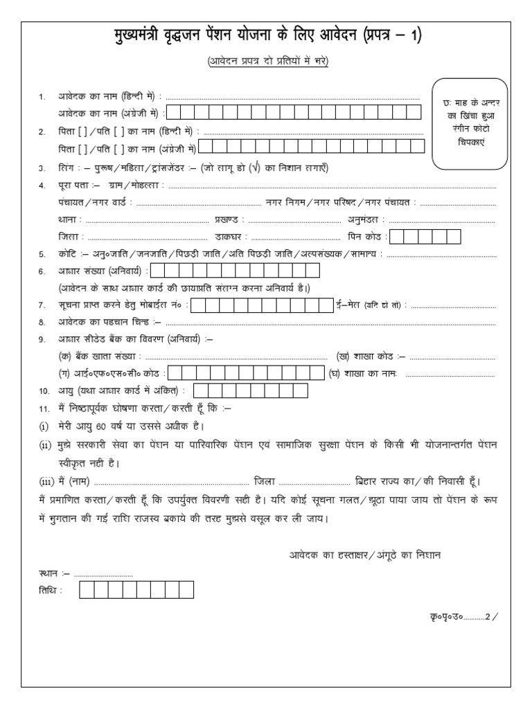 Bihar Old Age Pension Form | PDF