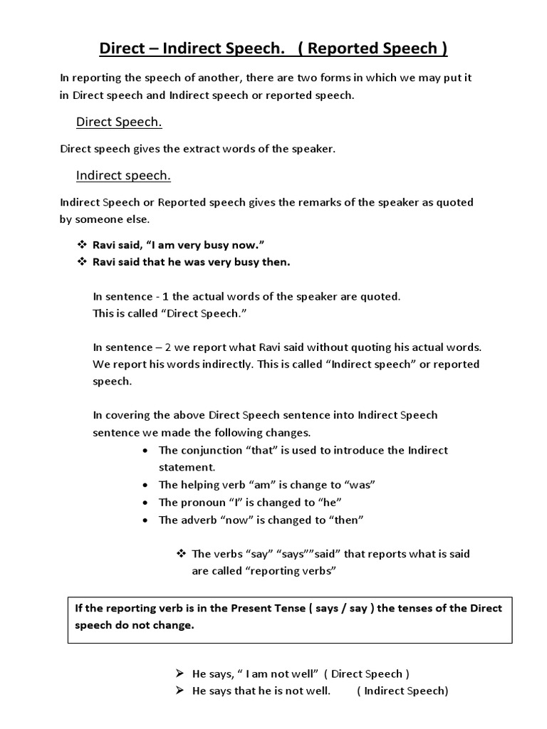 Direct and Indirect Speech Grade 9 New | Download Free PDF | Languages ...
