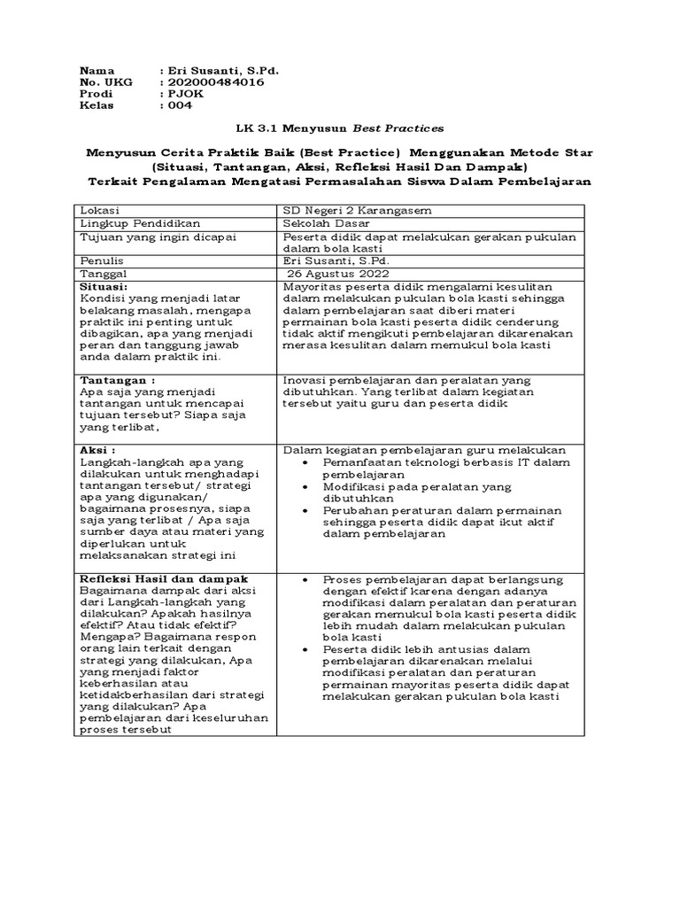 LK 3.1 Menyusun Best Practices - Eri | PDF