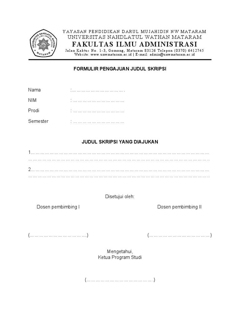 Formulir Pengajuan Judul Skripsi | PDF